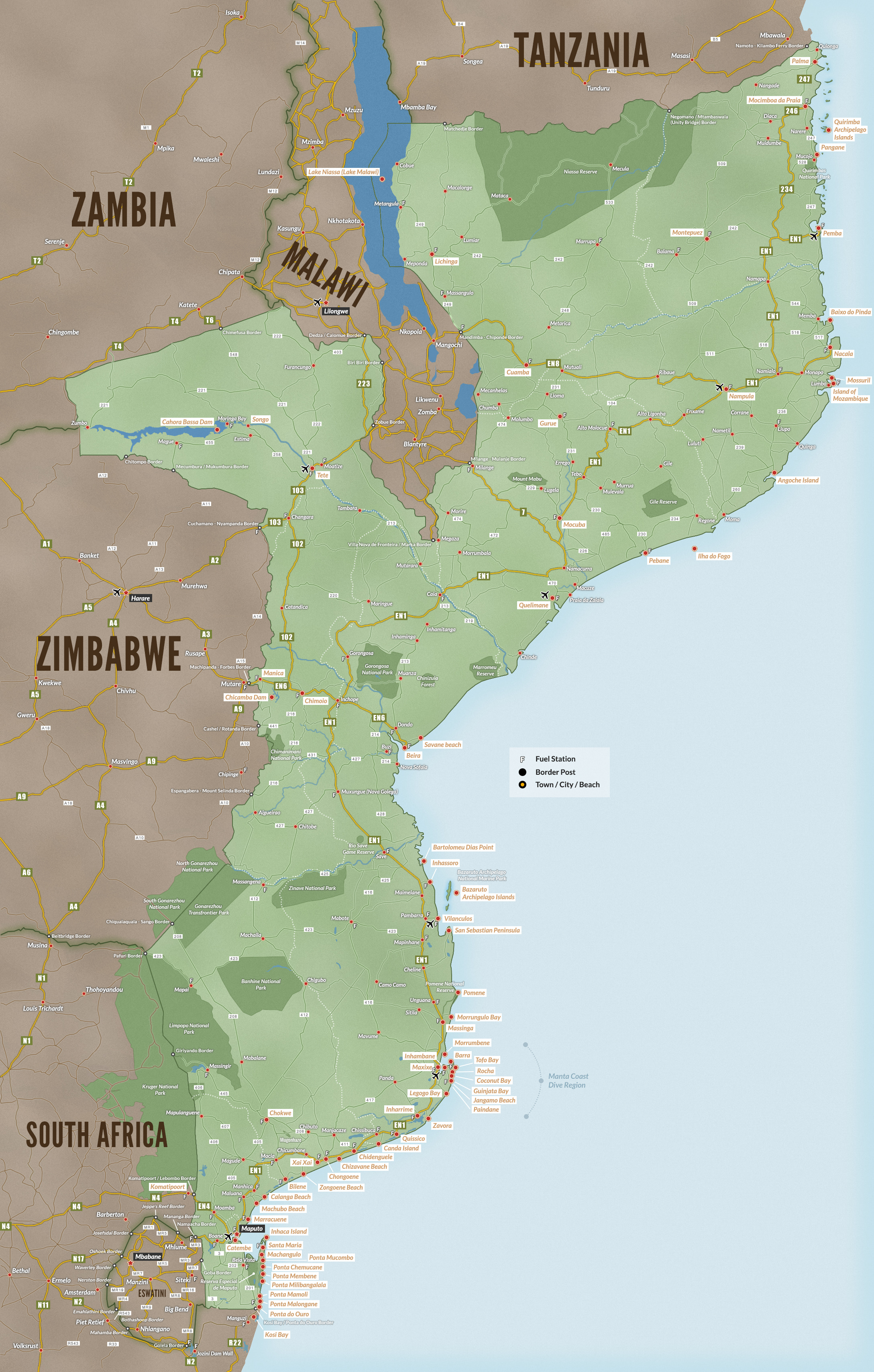 Detailed Clear Large Road Map Of Mozambique Ezilon Maps